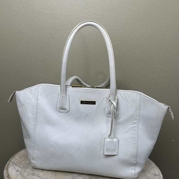 Joy & Iman | Bags | Joy Iman Large Satchel Pebbled White Leather Gold ...